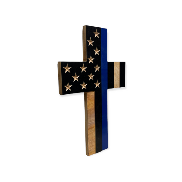 Thin Blue Line Cross | Wooden Wall Art – Breacher Rustics- Stand For ...